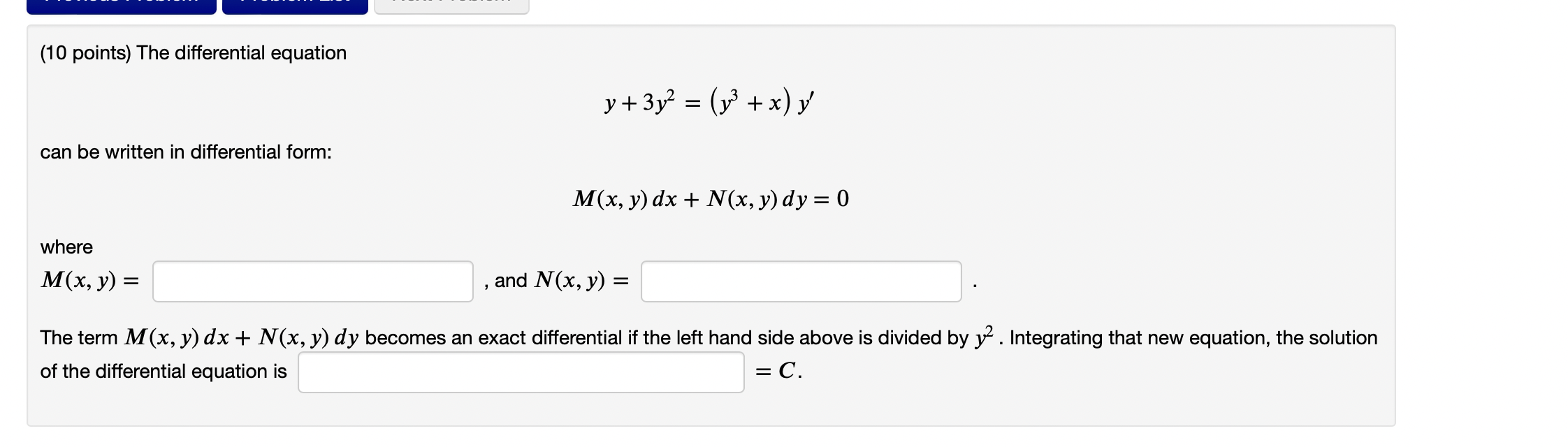 Solved (10 ﻿points) ﻿The differential | Chegg.com