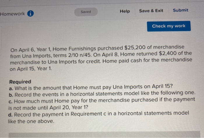 Solved Homework Saved Help Save & Exit Submit Check my work | Chegg.com