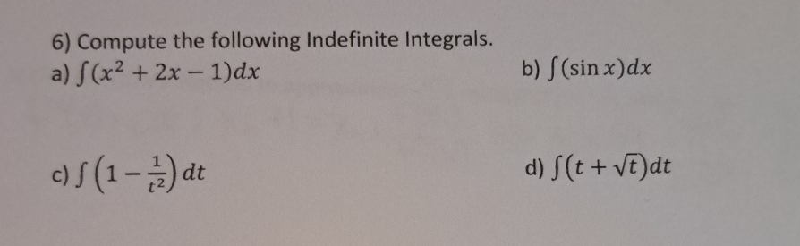 Solved Compute the following Indefinite | Chegg.com