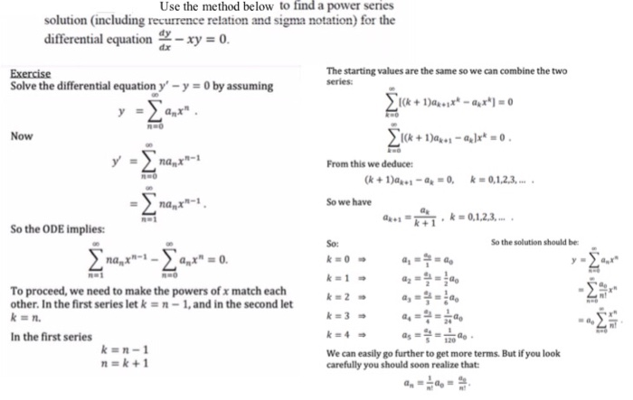 Solved Use the method below to find a power series solution | Chegg.com