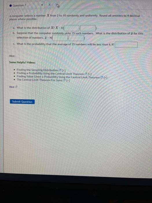 Solved Question 7 A computer selects a number X from 2 to 10 | Chegg.com