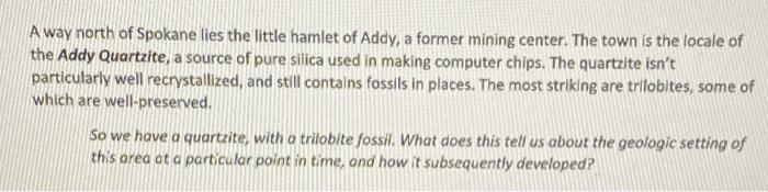 Solved 1. Addy (L) The Addy Quartzite (C) Trilobite Fossil | Chegg.com