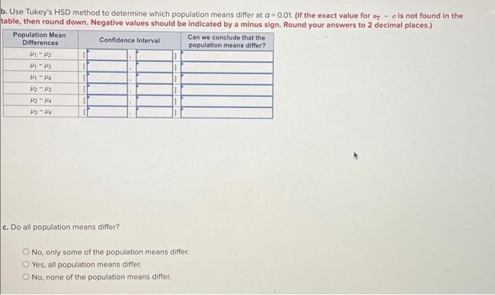 Solved b. Use Tukey's HSD method to determine which | Chegg.com