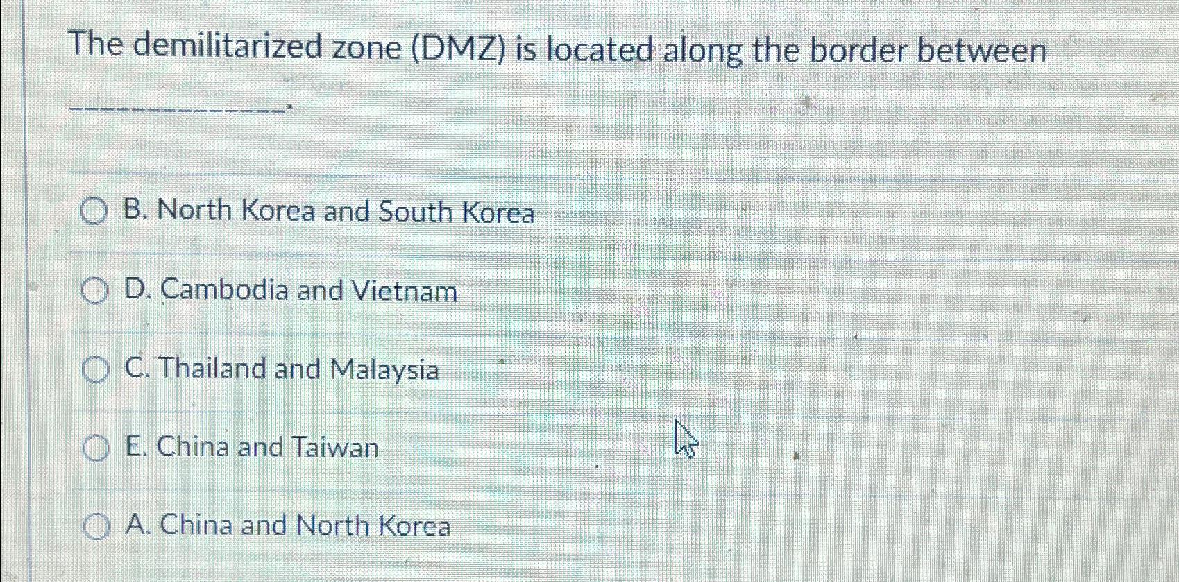 Solved The demilitarized zone (DMZ) ﻿is located along the | Chegg.com