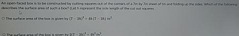 Solved An open-faced box is to be constructed by cutting | Chegg.com