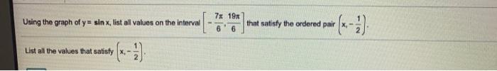 Solved Using the graph of y = sinx, list all values on the | Chegg.com