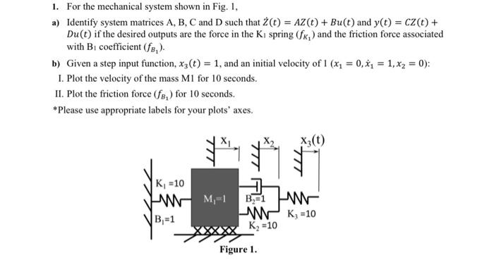 Solved 1. For the mechanical system shown in Fig. 1, a) | Chegg.com