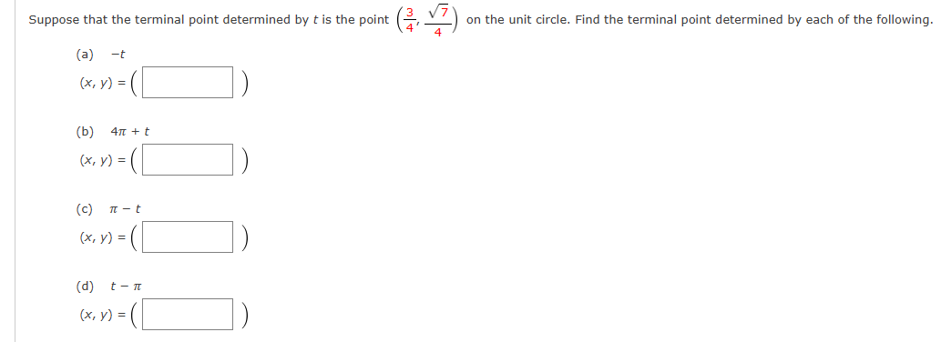Solved Suppose that the terminal point determined by t ﻿is | Chegg.com