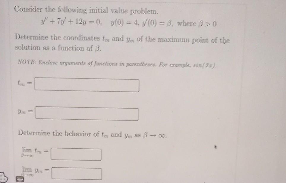Solved Consider the following initial value problem. | Chegg.com
