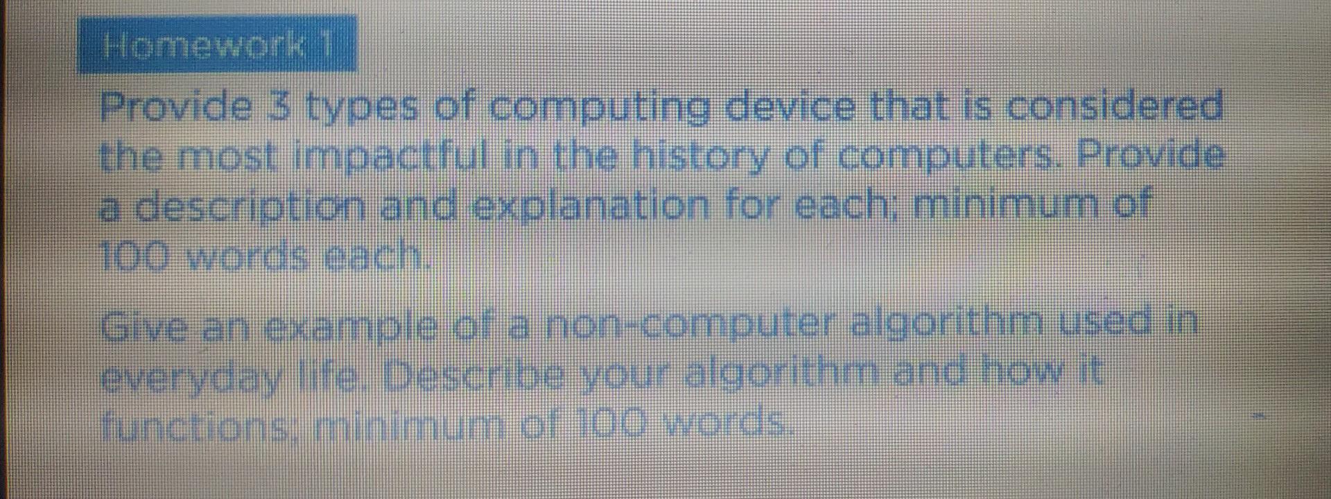 Solved Homework Provide 3 types of computing device that is | Chegg.com