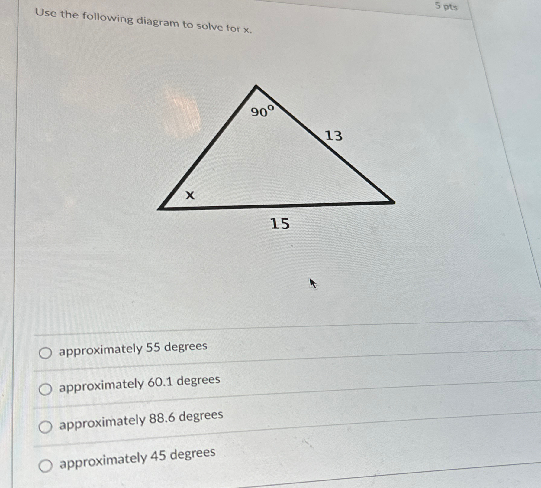 Solved Use the following diagram to solve for x.5 ﻿ptsUse | Chegg.com