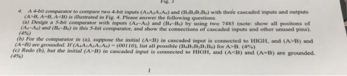 4. A 4-bit comparator to compare two 4-bit inputs | Chegg.com