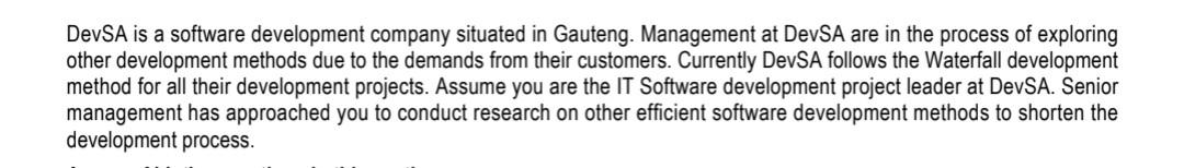 Solved DevSA is a software development company situated in | Chegg.com
