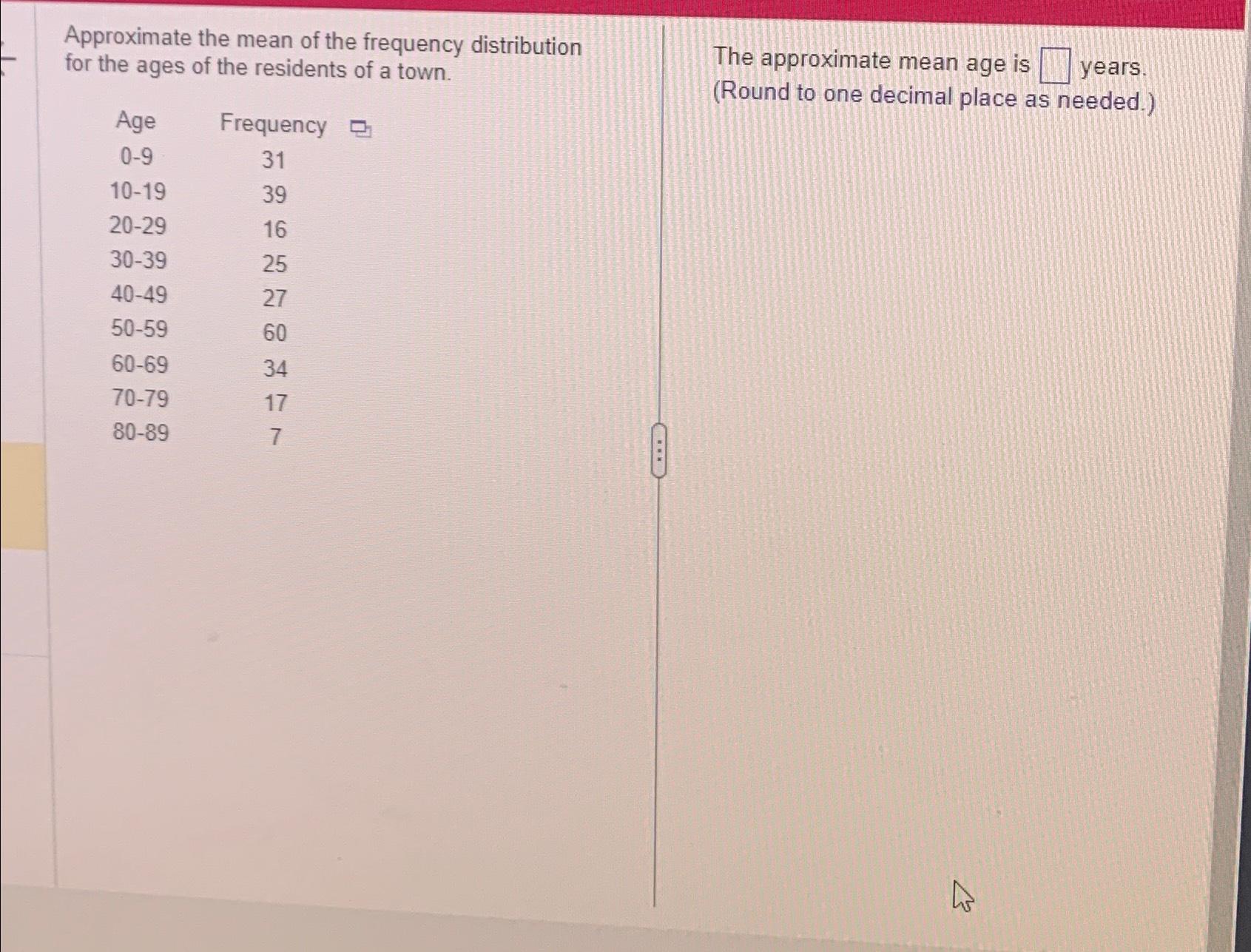 Solved Approximate the mean of the frequency distribution | Chegg.com