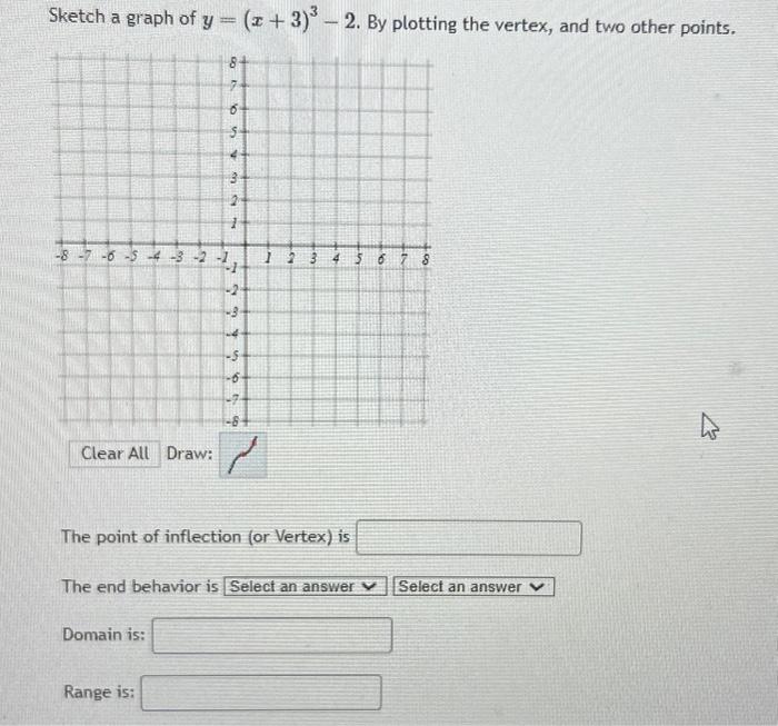 Solved Sketch a graph of y=(x+3)3−2. By plotting the vertex, | Chegg.com