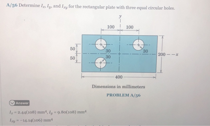 Solved A/56 Determine 1x, ly, and Ixy for the rectangular | Chegg.com