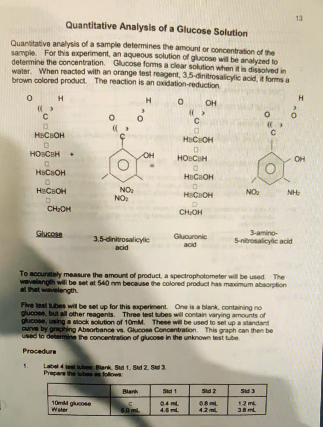 Quantitative Analysis of a Glucose Solution | Chegg.com Quantitative Analysis of a Glucose Solution | Chegg.com
