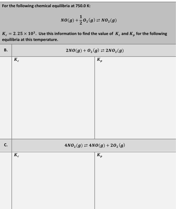 Solved For the following chemical equilibria at 750.0 K : | Chegg.com
