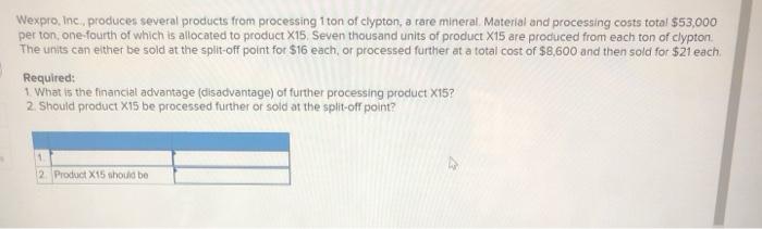 Solved Wexpro, Inc., produces several products from | Chegg.com