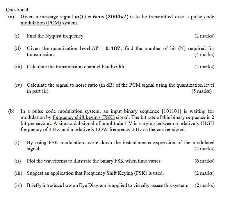 Solved Question 4 (a) ﻿Given a message signal | Chegg.com