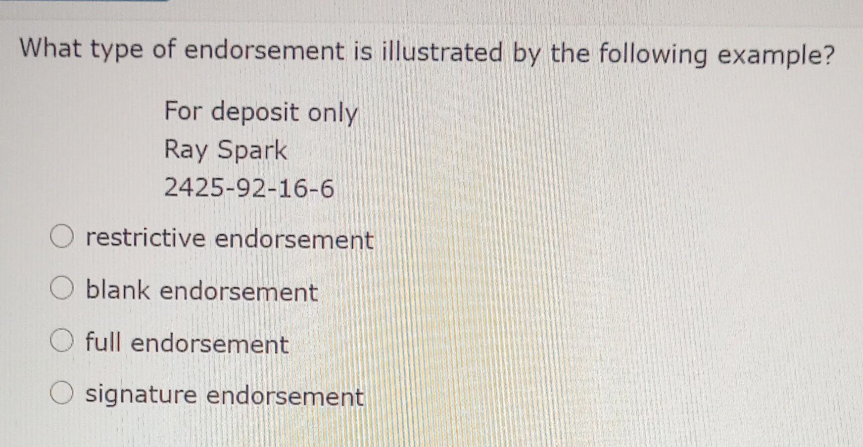 What type of endorsement is illustrated by the | Chegg.com