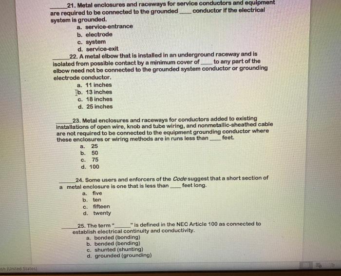 Solved 21. Metal enclosures and raceways for service | Chegg.com