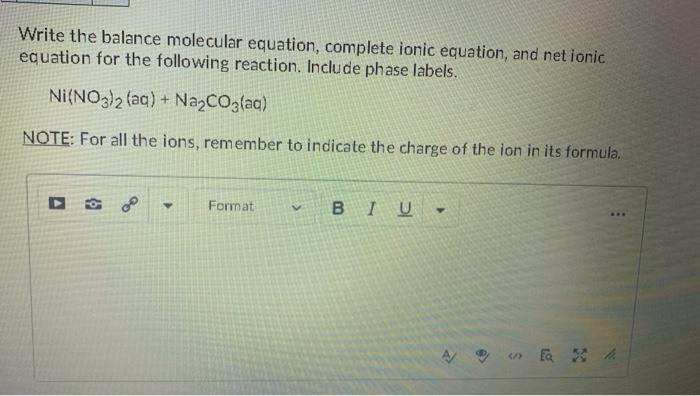 Solved Write the balance molecular equation, complete ionic | Chegg.com