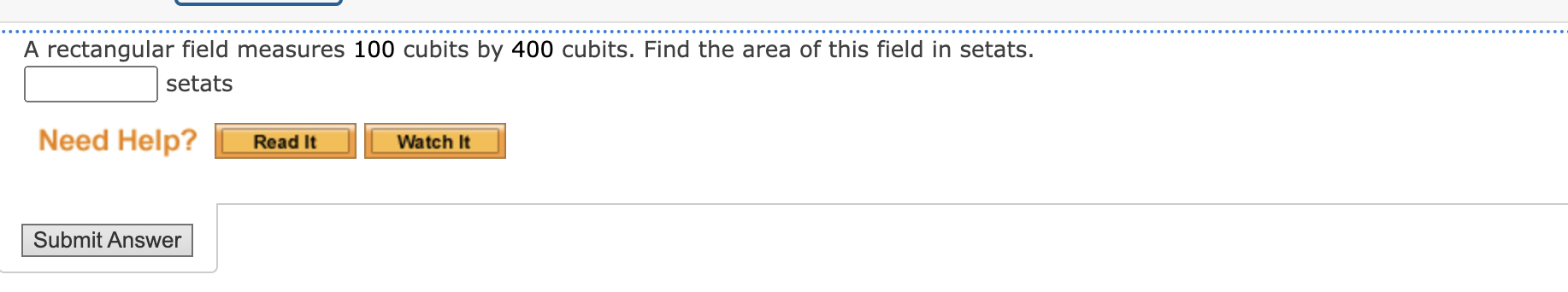 Solved A rectangular field measures 100 ﻿cubits by 400 | Chegg.com
