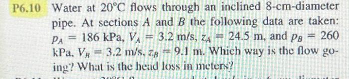 Solved P6.10 Water at 20∘C flows through an inclined | Chegg.com