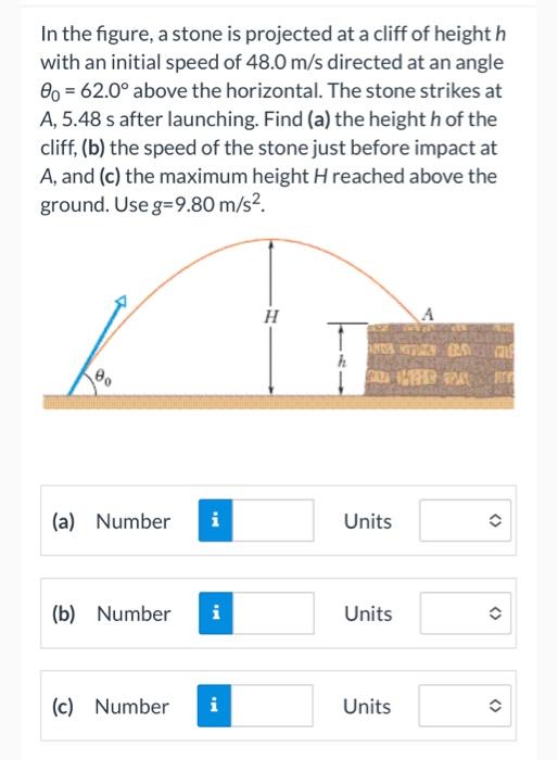 Solved In the figure, a stone is projected at a cliff of | Chegg.com