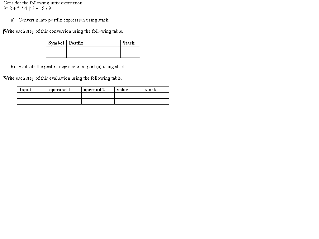 Solved Consider the following infix expression 3uparrow 2 + | Chegg.com