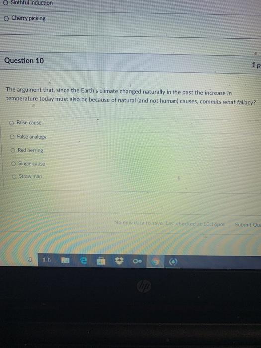 Solved Slothful Induction Cherry picking Question 10 1p The | Chegg.com