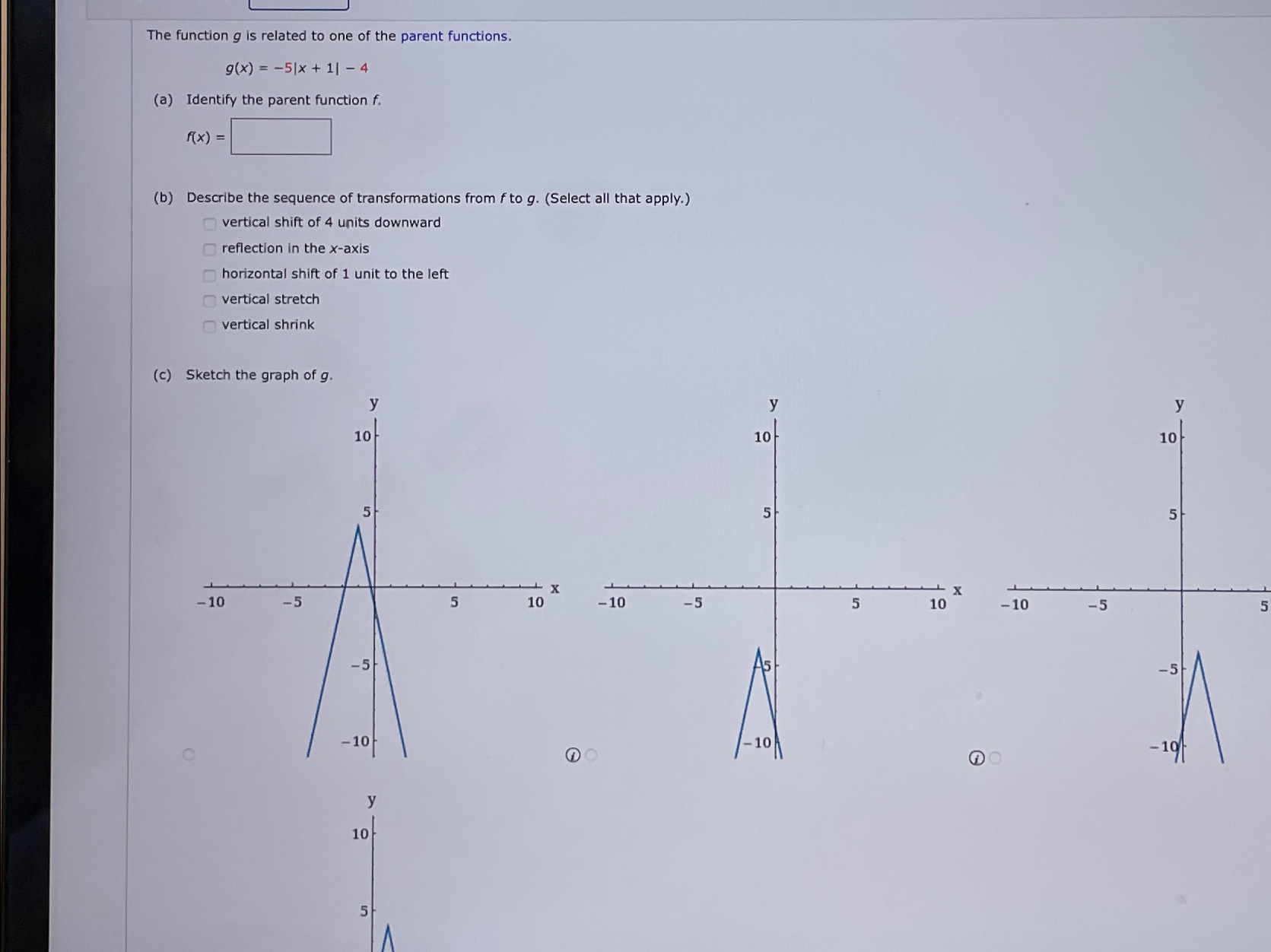 Solved The function g ﻿is related to one of the parent | Chegg.com
