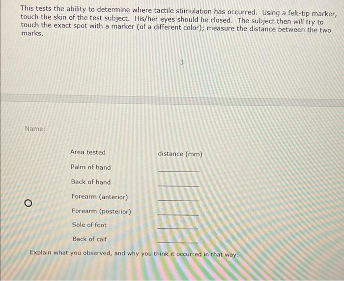 Solved This tests the ability to determine where tactile | Chegg.com