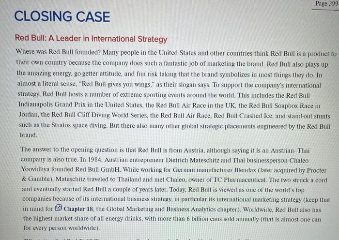 Solved Page 399 CLOSING CASE Red Bull: A Leader in | Chegg.com