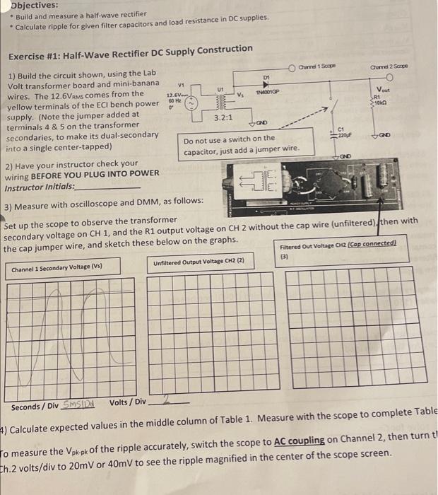 Solved Objectives: • Build and measure a half-wave rectifier | Chegg.com