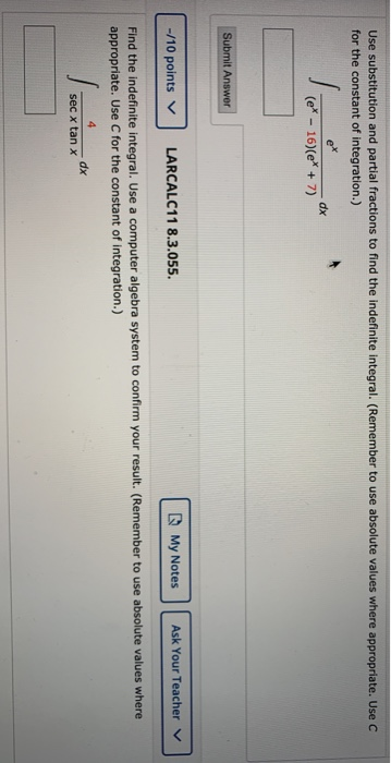 Solved Use substitution and partial fractions to find the | Chegg.com