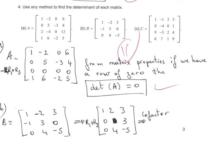 Solved 4. Use any method to find the determinant of each | Chegg.com