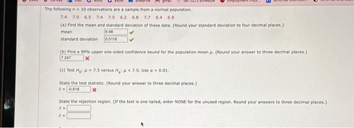 Solved The following n = 10 observations are a sample from a | Chegg.com