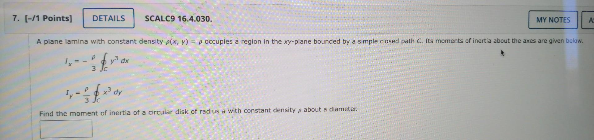 Solved A plane lamina with constant density ρ(x,y)=ρ | Chegg.com