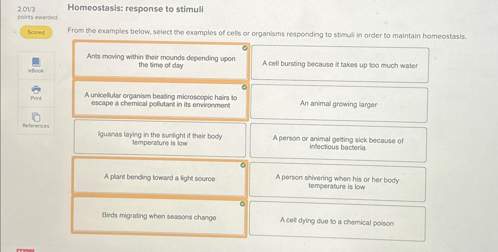 Solved 2.013 ﻿points awardedHomeostasis: response to | Chegg.com