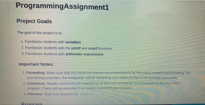 Solved Programming Assignment1 Project Goals The goal of | Chegg.com