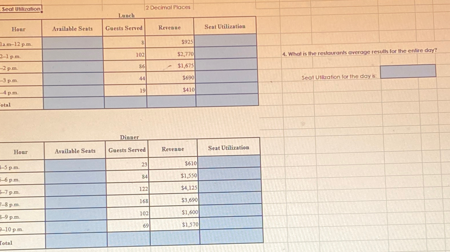 Solved Seat Utilization2 ﻿Decimal | Chegg.com