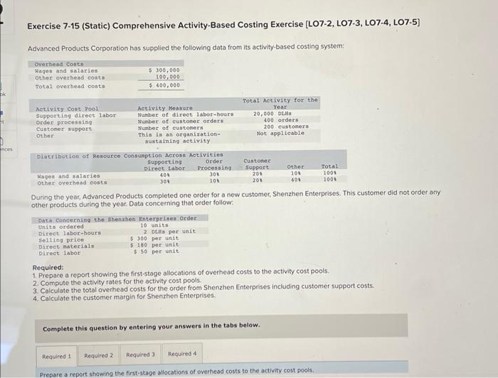 Solved Exercise 7-15 (Static) Comprehensive Activity-Based | Chegg.com