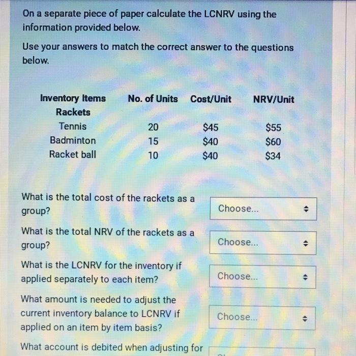 Solved On a separate piece of paper calculate the LCNRV | Chegg.com