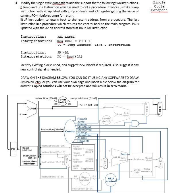 Solved Single Cycle Datapath 4 Modify the single cycle | Chegg.com