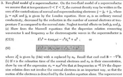 Solved 3. Two-fluid model of a superconductor. On the | Chegg.com
