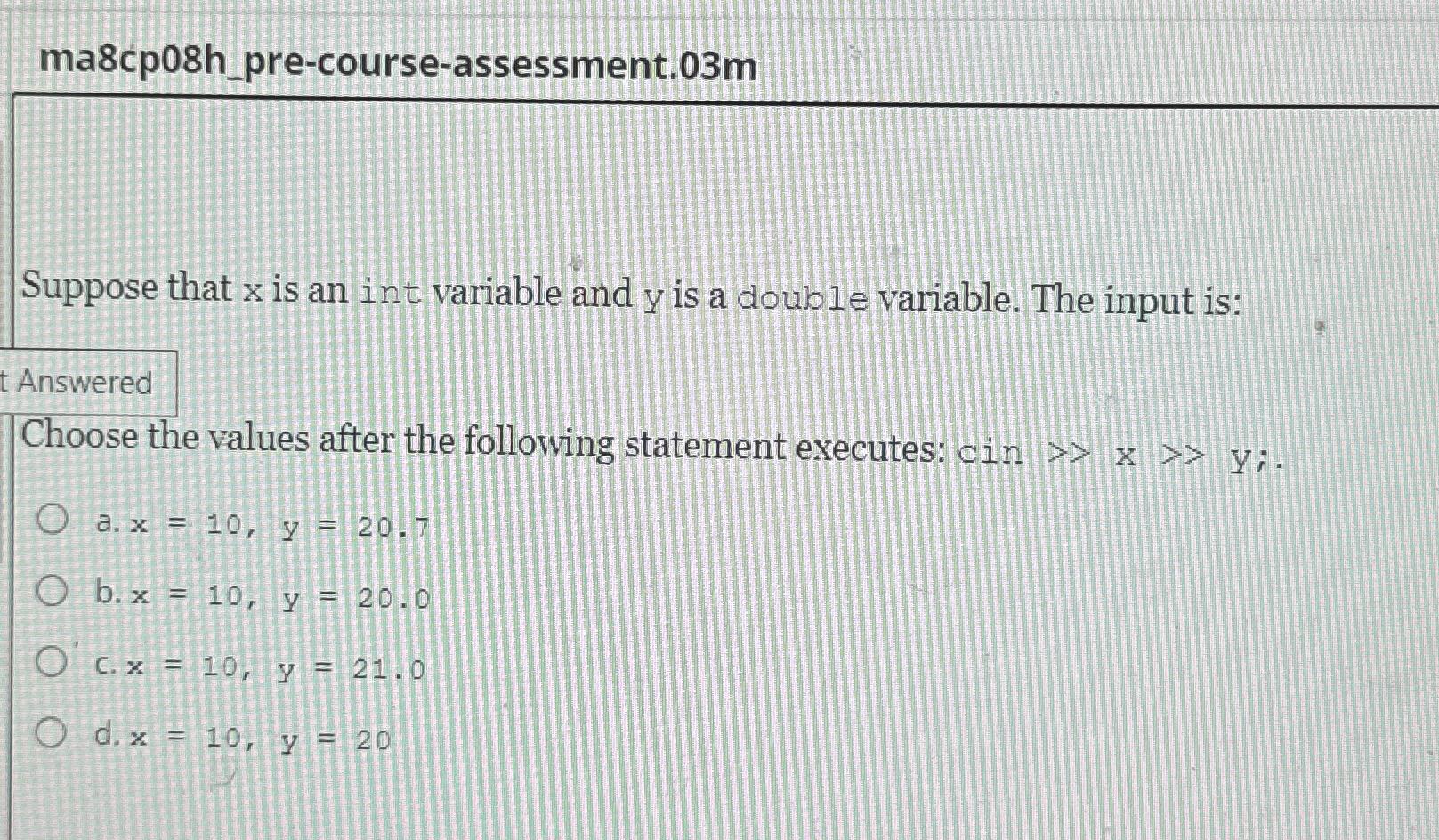 Solved ma8cp08h pre-course-assessment. 03mSuppose that x ﻿is | Chegg.com