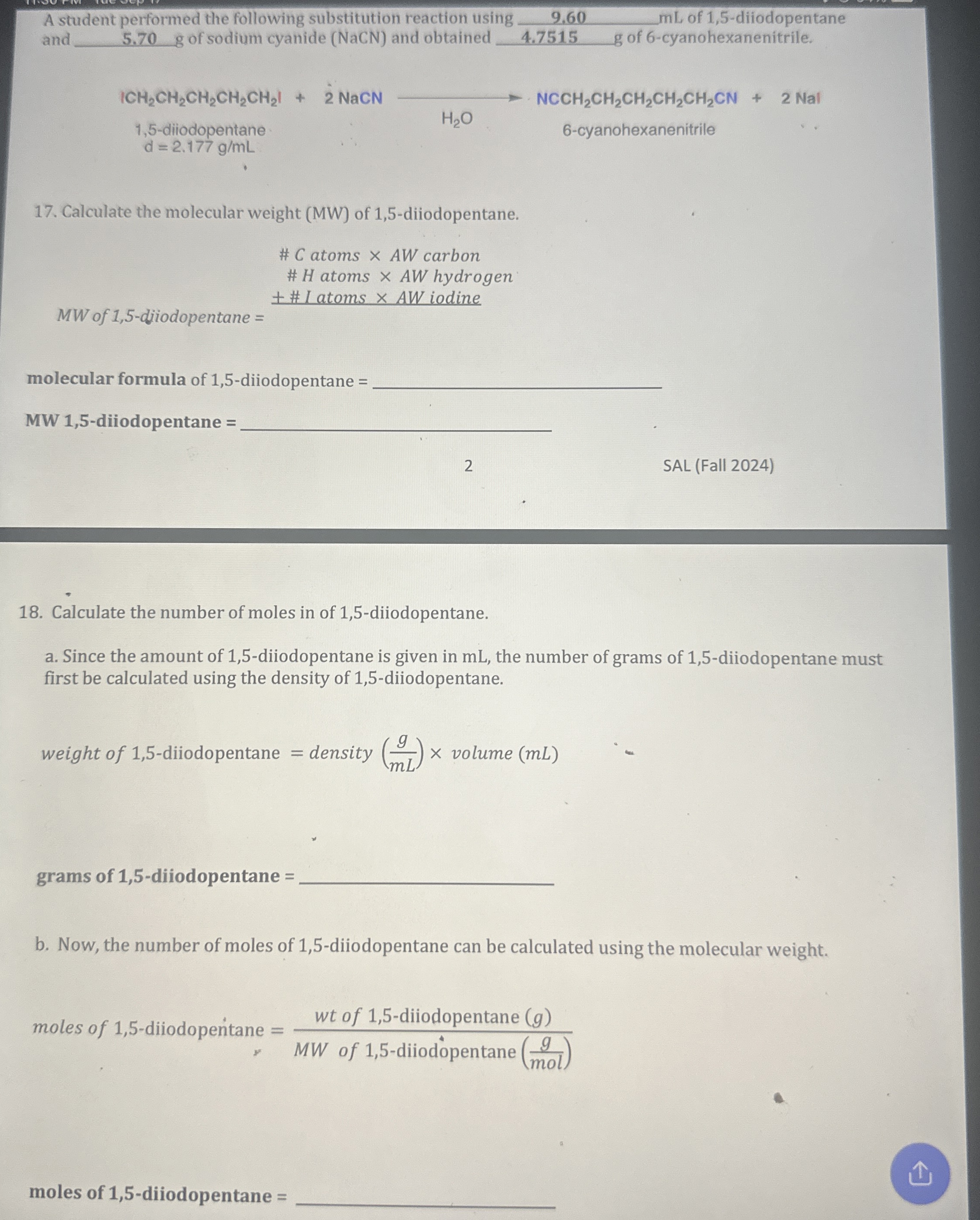 Solved A student performed the following substitution | Chegg.com