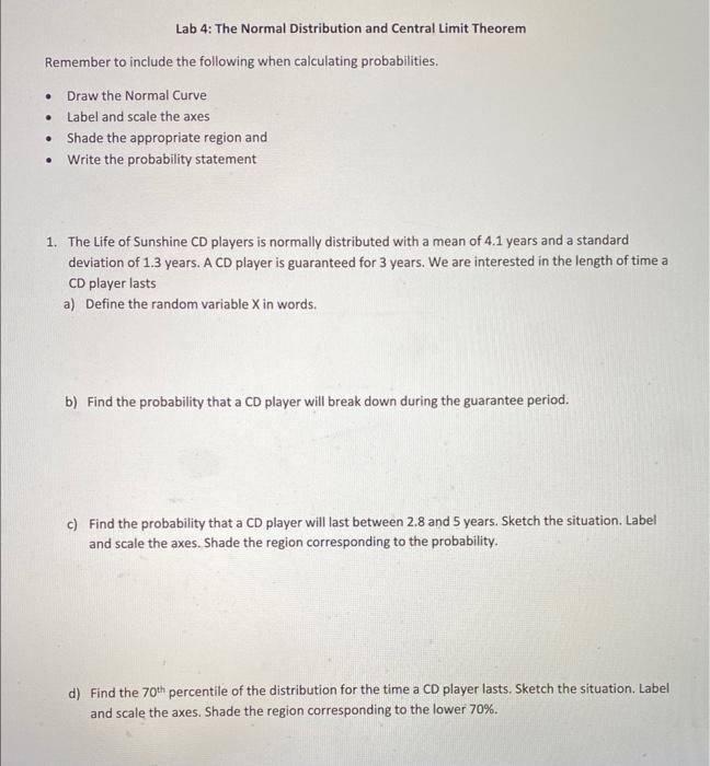 Solved Lab 4: The Normal Distribution and Central Limit | Chegg.com